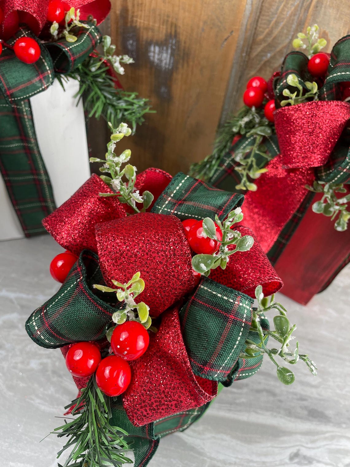 Handmade Christmas Gift Box Decor • Rustic Holiday Centerpiece Set - Etsy