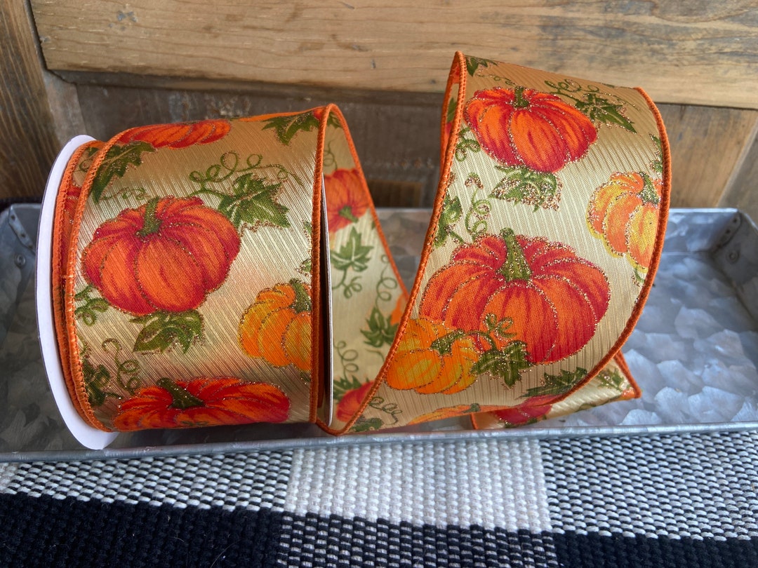 2.5 X 10 Adorable Fall Pumpkin Ribbon, Autumn Leaves and Pumpkin Great ...