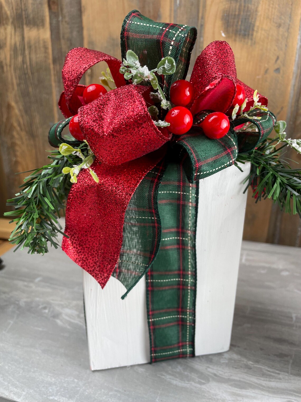 Handmade Christmas Gift Box Decor • Rustic Holiday Centerpiece Set - Etsy