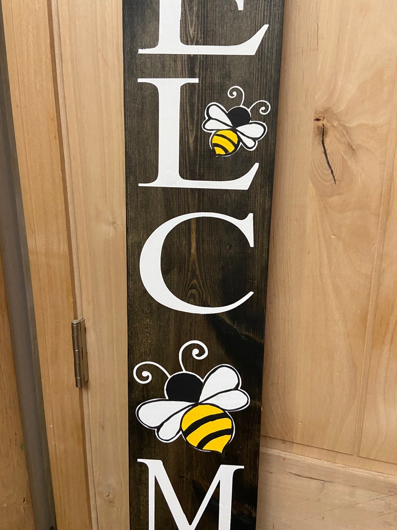 Welcome honey bee sign entryway welcome with painted bee | Etsy