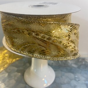 Holiday or Christmas Gold Spiral Patterned Ribbon 1.5 Inch Wired ...