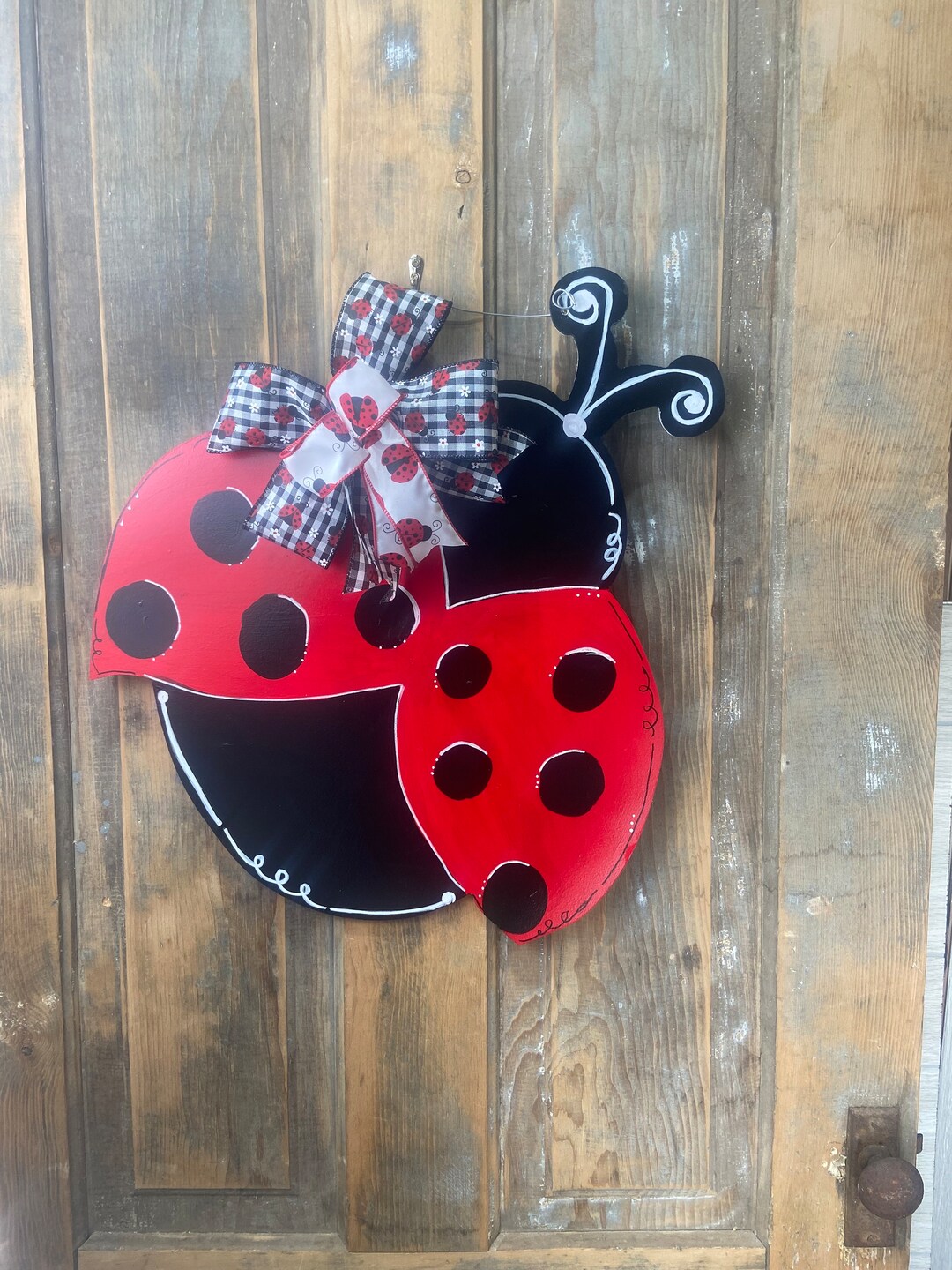 Welcome Ladybug Door Hanger, Entryway Welcome With Painted Ladybugs ...