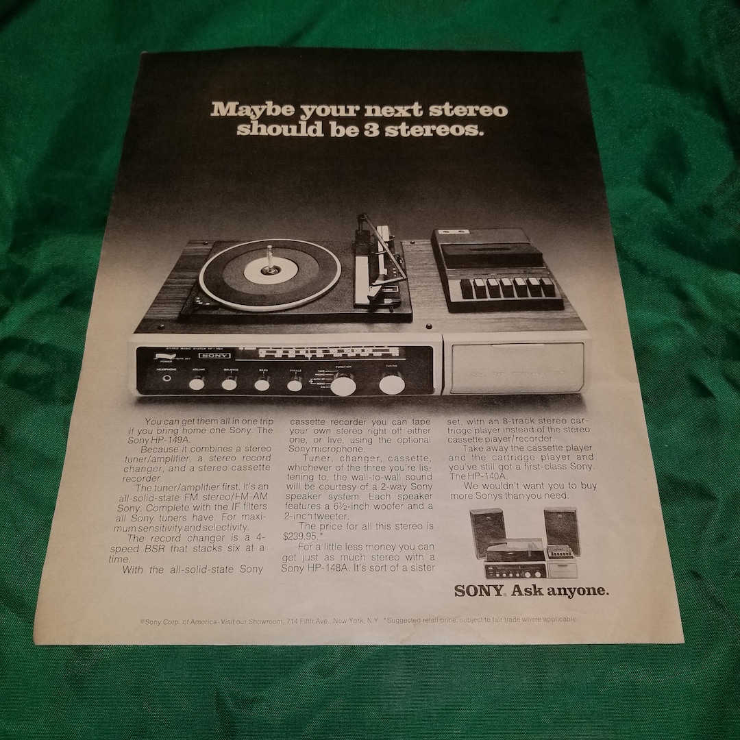 Sony Stereo Ad From 1972 Life Magazine - Etsy