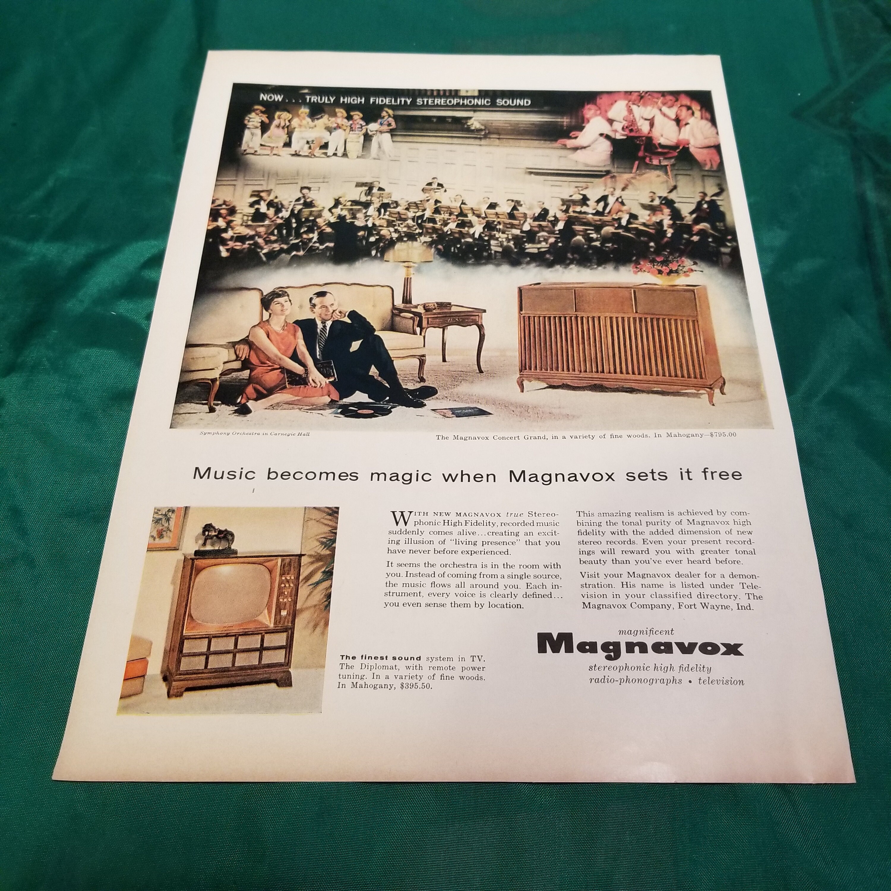 Magnavox Concert Grand Stereo Ad From a 1958 Life Magazine - Etsy