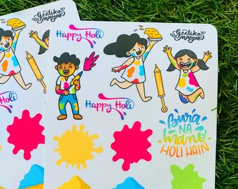 Happy Holi Sticker Sheet Festival of Colors / Holi Hai 16 Stickers on 1 ...