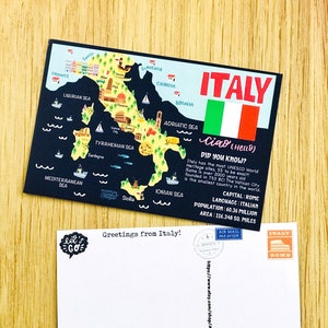 Greetings From ITALY Map Postcard - Etsy