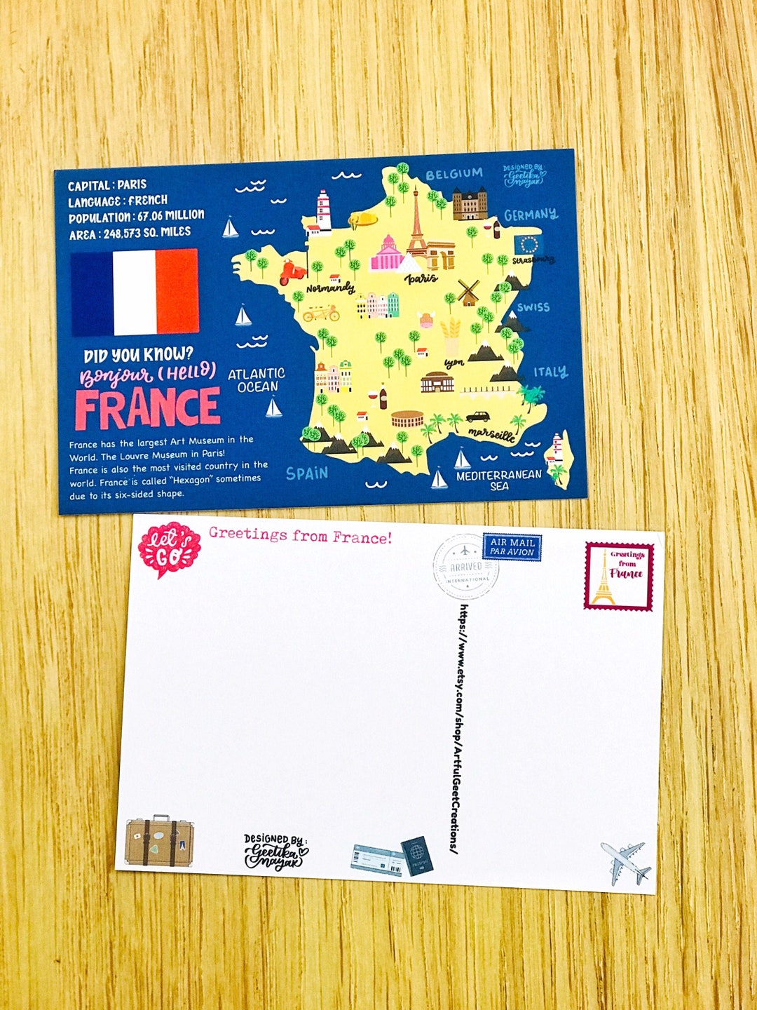 Greetings From FRANCE Map Postcard - Etsy