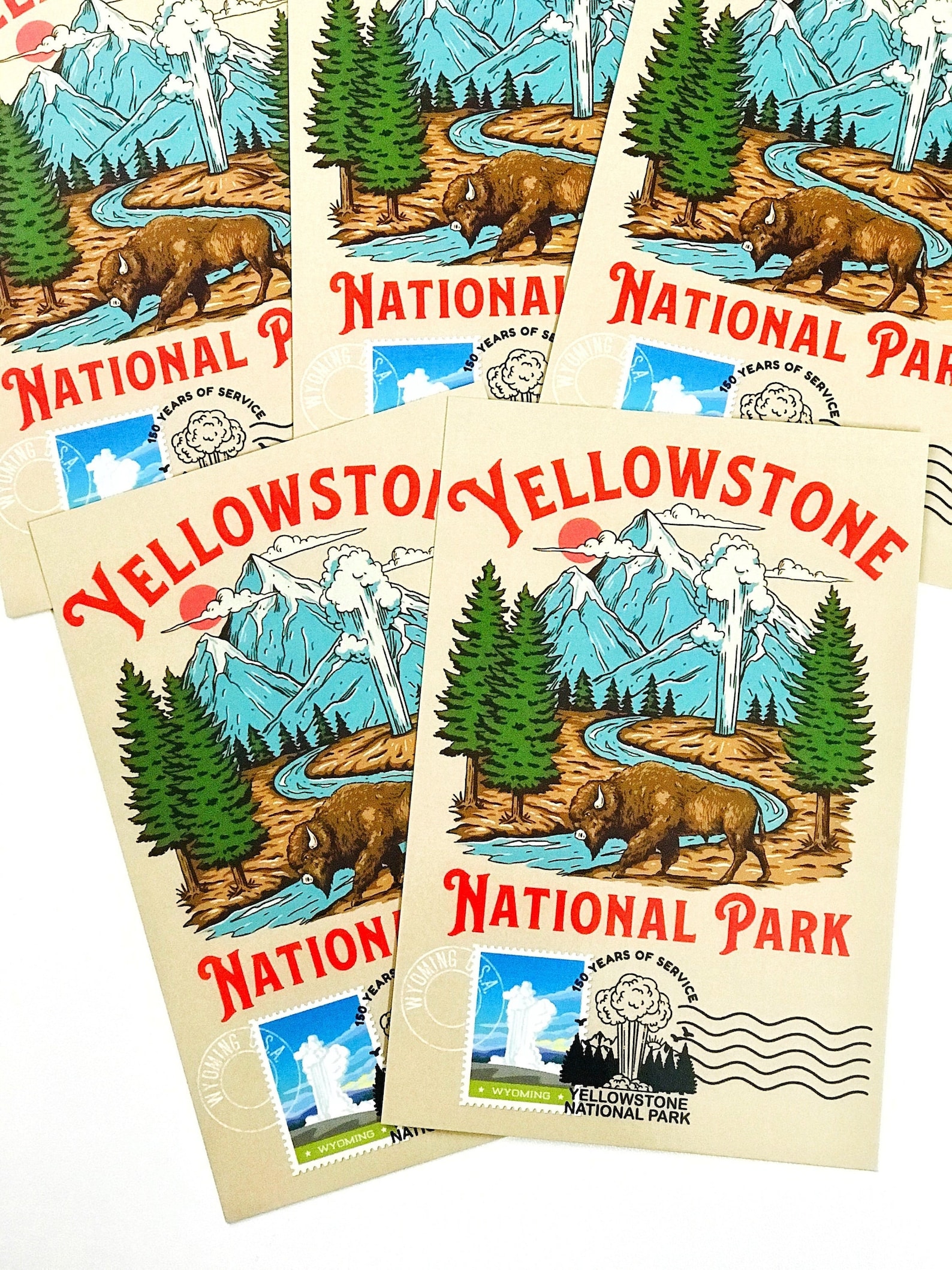 Yellowstone 150 YEARS Anniversary Postcard | Set of 5 National Park ...