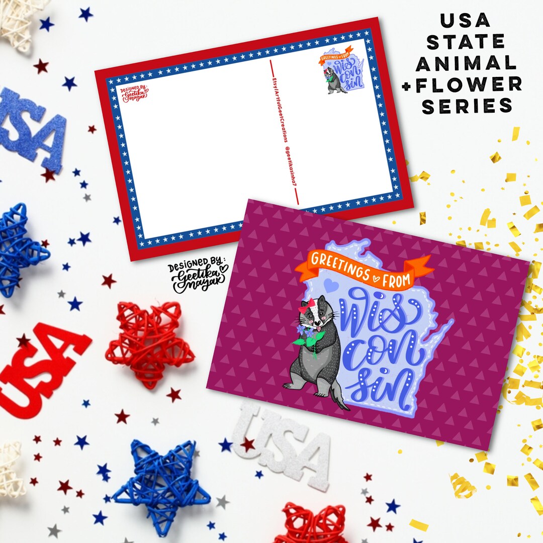 WISCONSIN - US State Animal & Flower Postcards | US State Postcards 4 ...