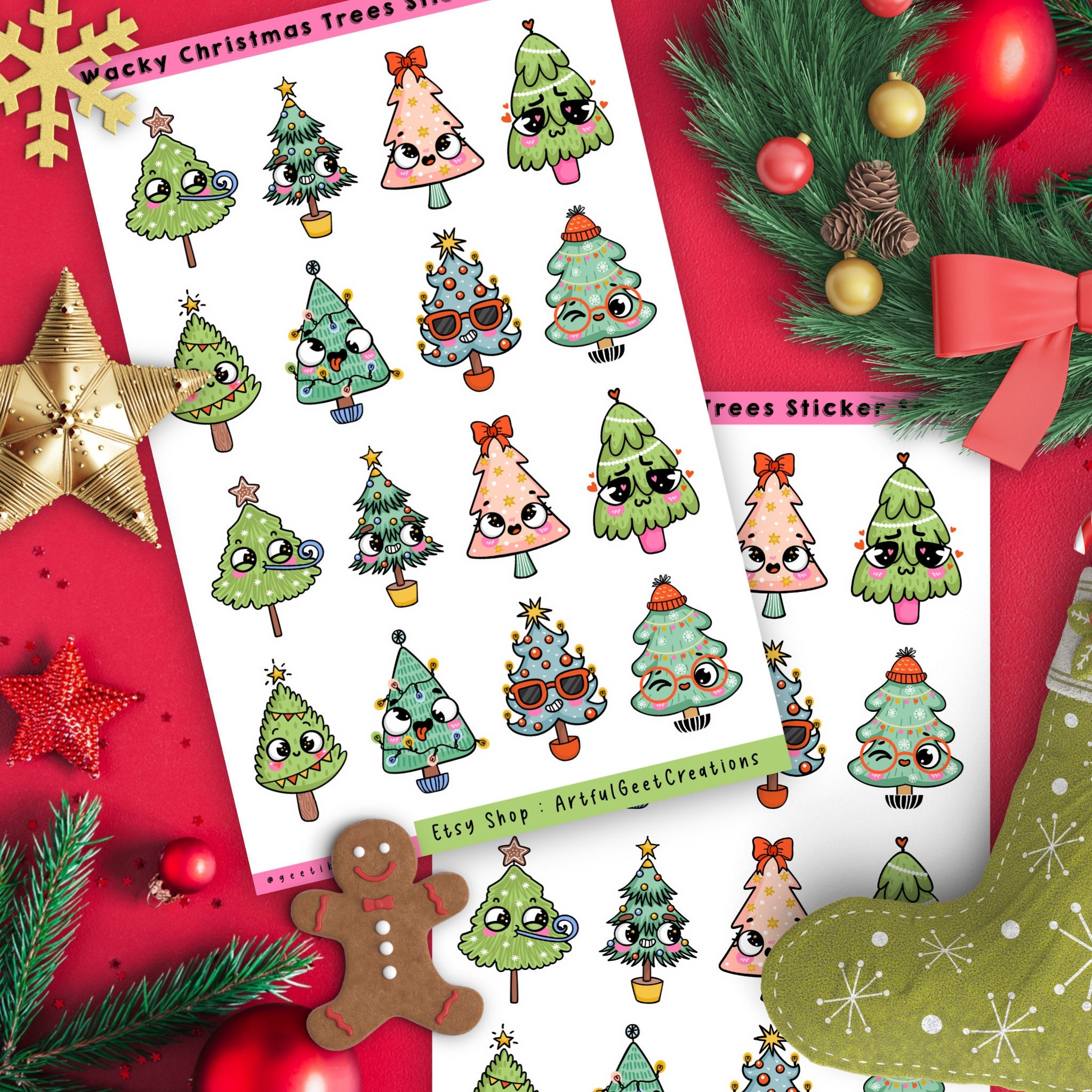 Wacky Christmas Trees Sticker Sheet (matte OR Glossy Finish!) - Etsy