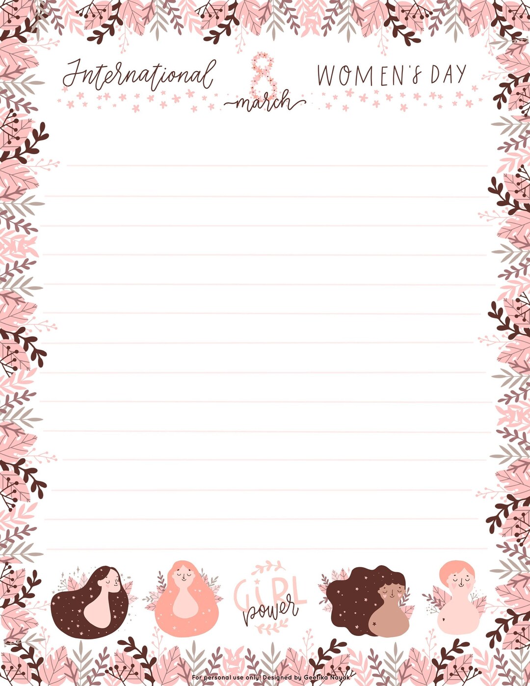 International Women's Day Printable Stationery - Etsy