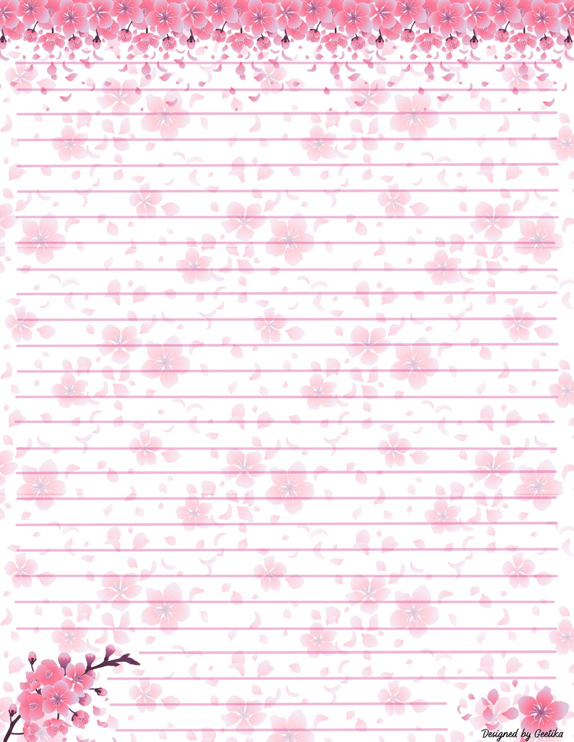 Cherry Blossoms Printable Stationery | Etsy