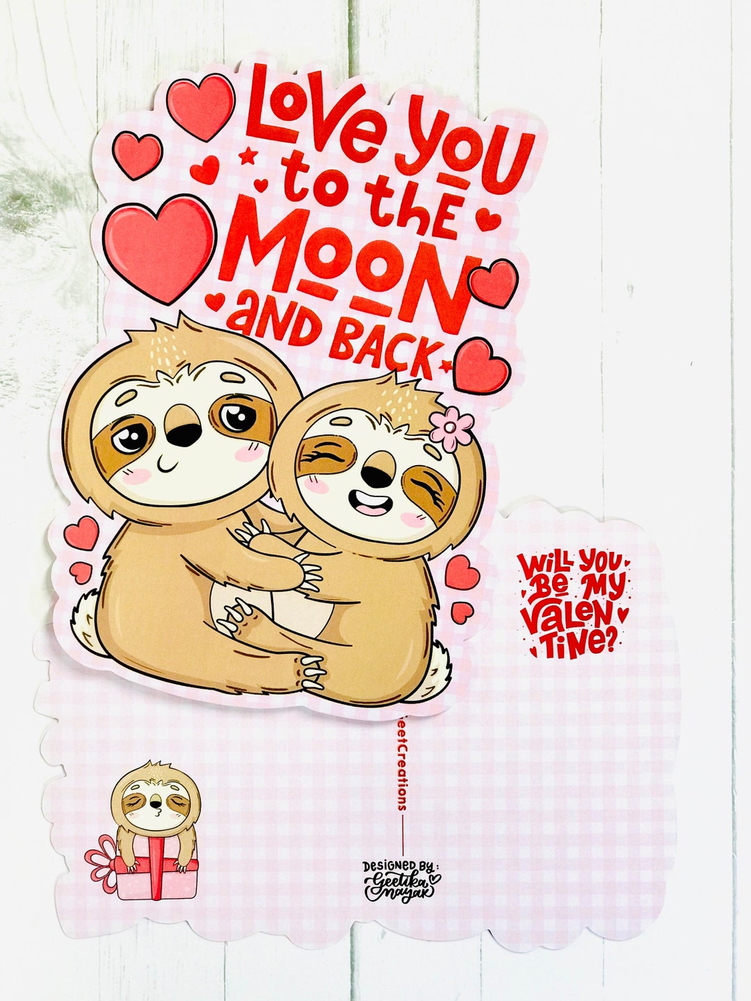 Valentine Sloths Shaped Postcard | Die Cut Postcard - Etsy