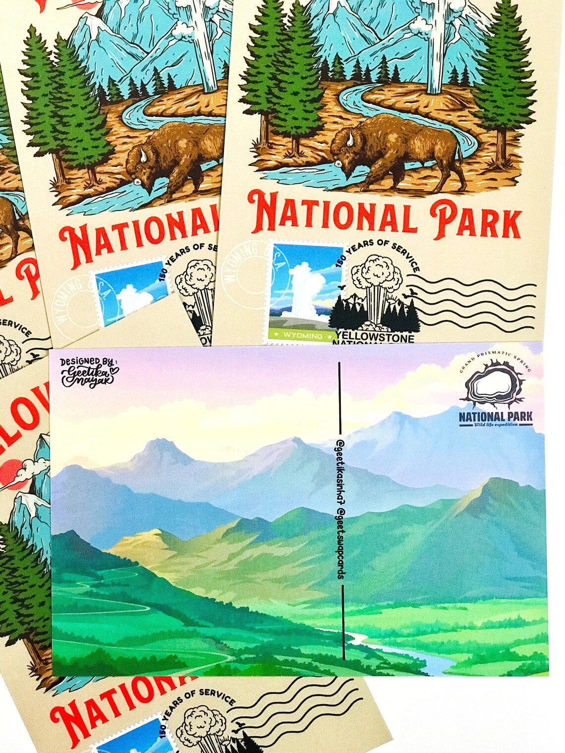 Yellowstone 150 YEARS Anniversary Postcard | Set of 5 National Park ...