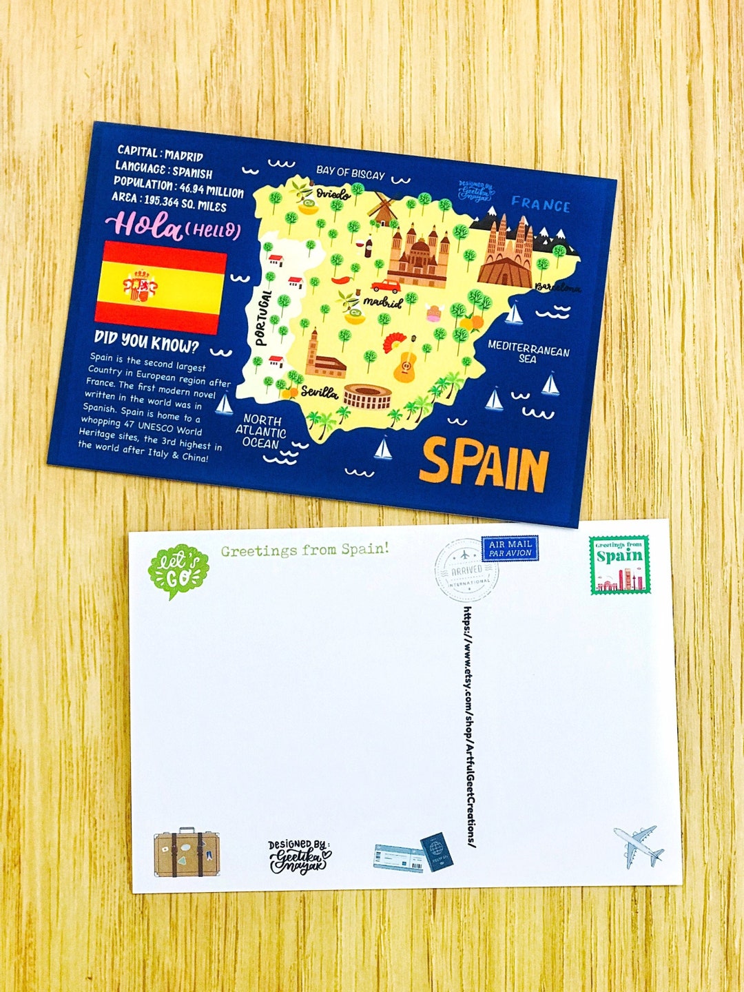 Greetings From SPAIN Map Postcard - Etsy