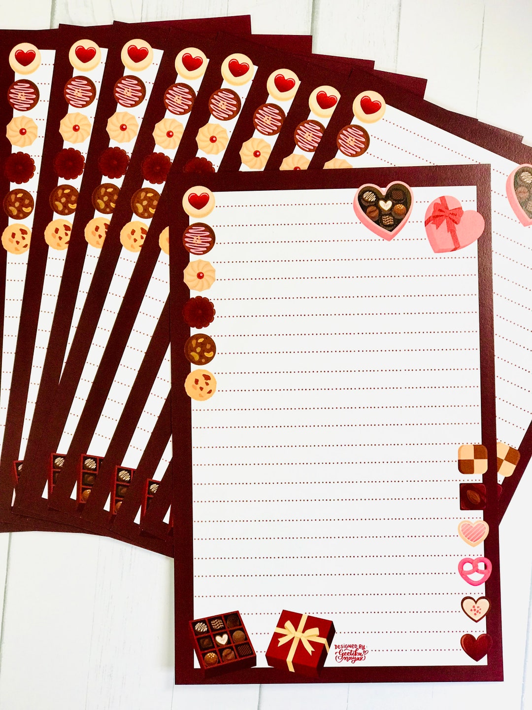Valentine Chocolates Paper Set | Set F 10 Lined Papers - Etsy