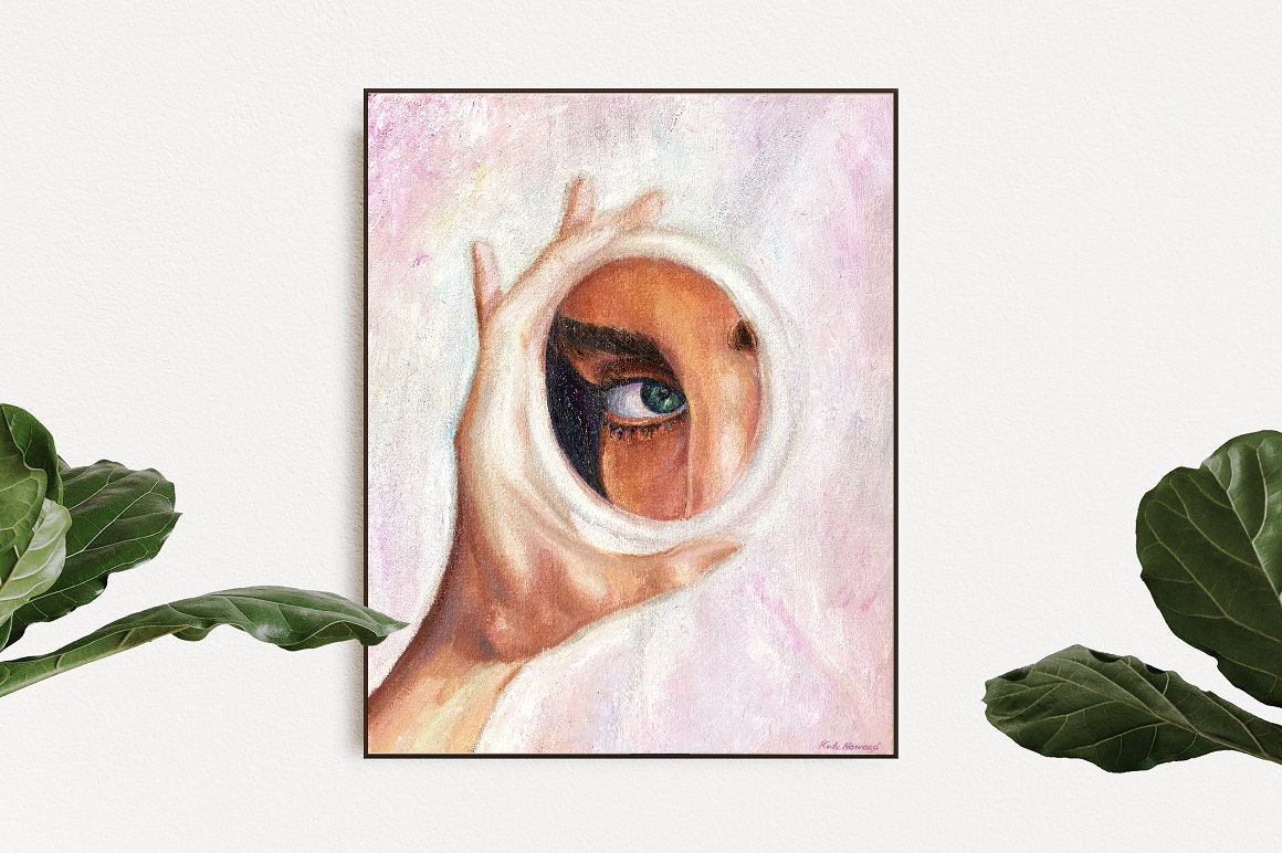 Eyes in Mirror Original Oil Painting on Canvas Mirror in - Etsy