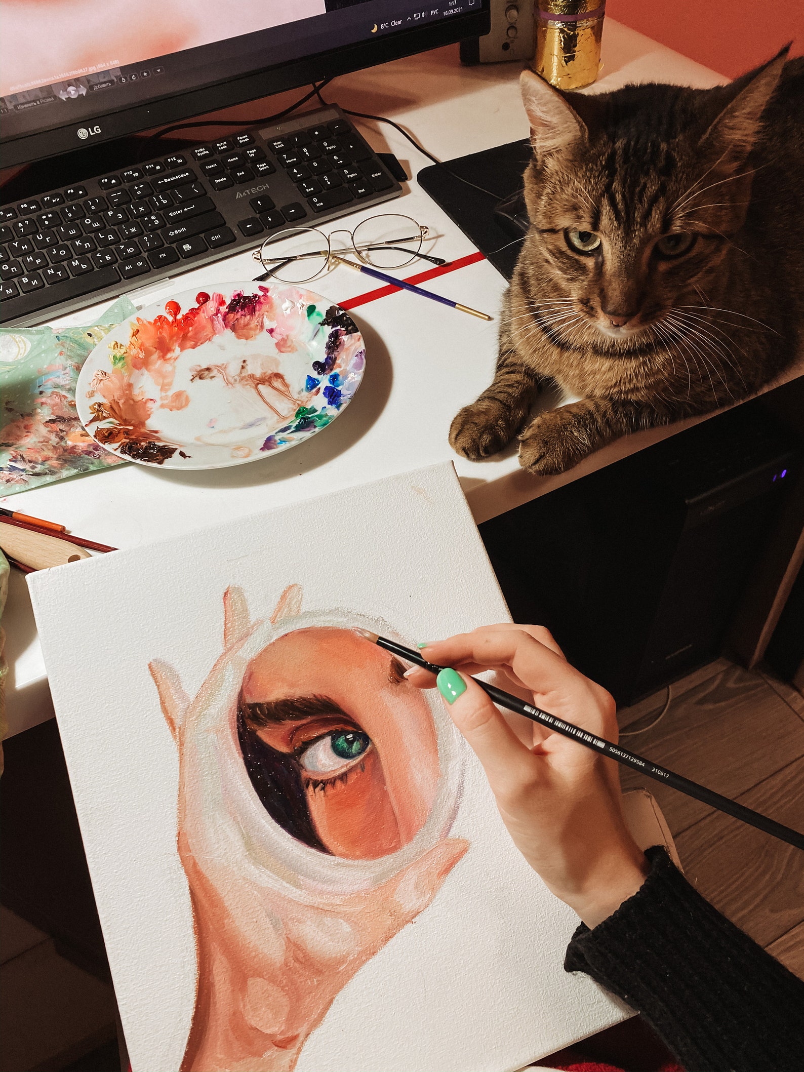 Eyes in mirror original oil painting on canvas mirror in | Etsy