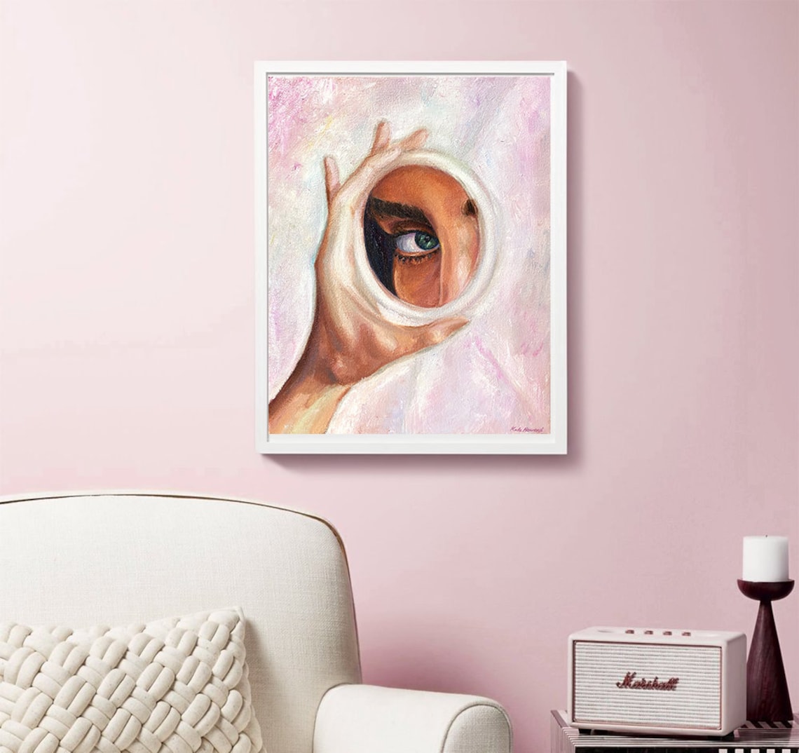 Eyes in mirror original oil painting on canvas mirror in | Etsy