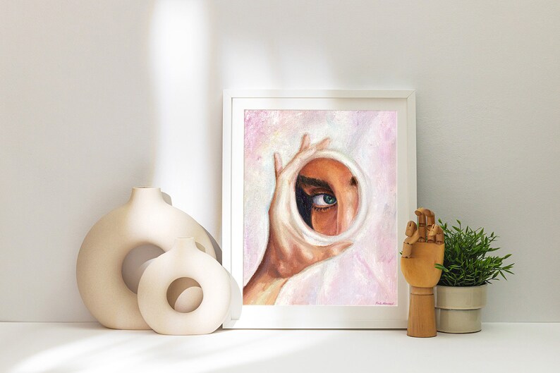 Eyes in mirror original oil painting on canvas mirror in | Etsy