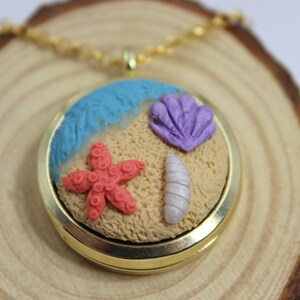 Summer Ocean Polymer Clay Locket, Starfish, Beach Pendant, Clay ...