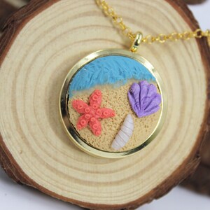 Summer Ocean Polymer Clay Locket, Starfish, Beach Pendant, Clay ...