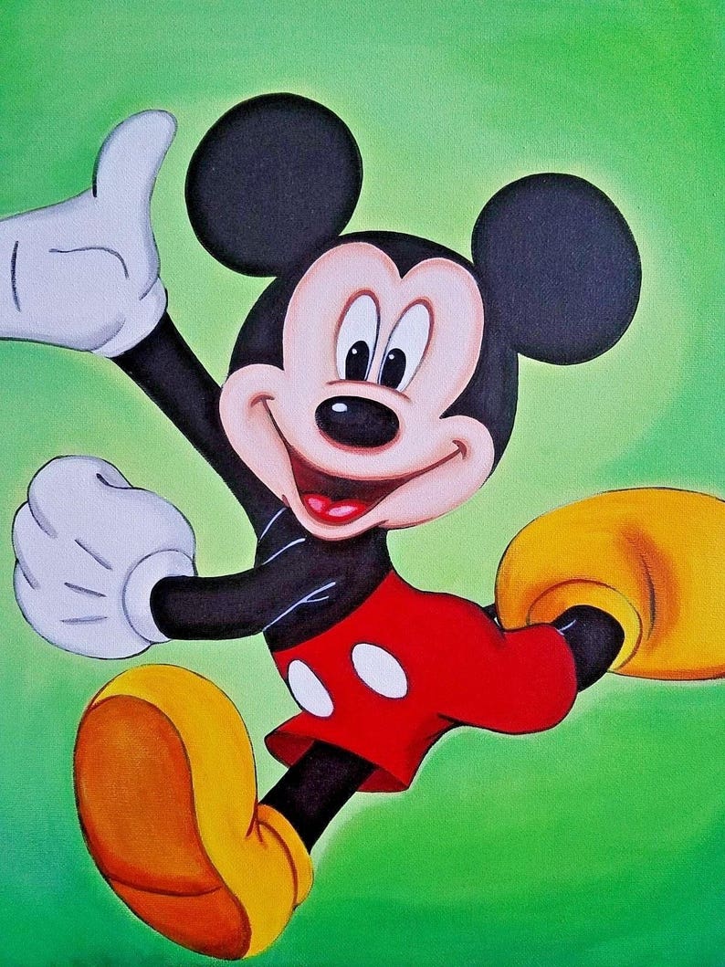 Mickey Mouse Acrylic Painting Hand-painted Canvas Art Decor | Etsy