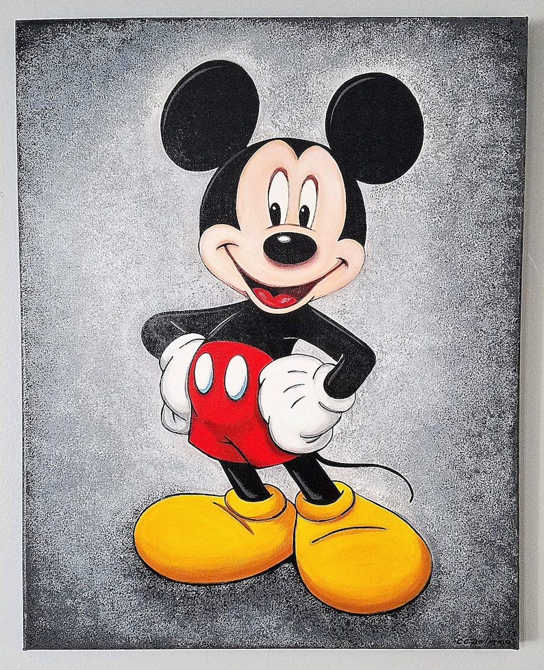 Mickey Mouse Acrylic Painting, Hand-painted Canvas Art Decor Kids ...