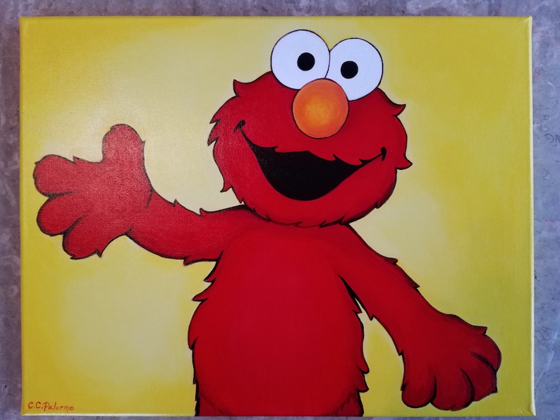 ELMO ACRYLIC PAINTING stretched canvas 14 x 18 Art | Etsy