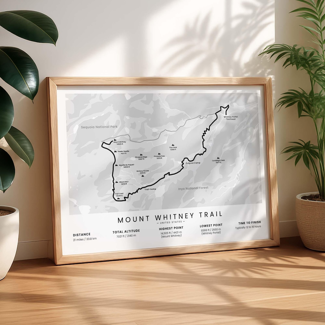 Mount Whitney Trail Print | Mt Whitney Hike Map | Whitney Portal to ...