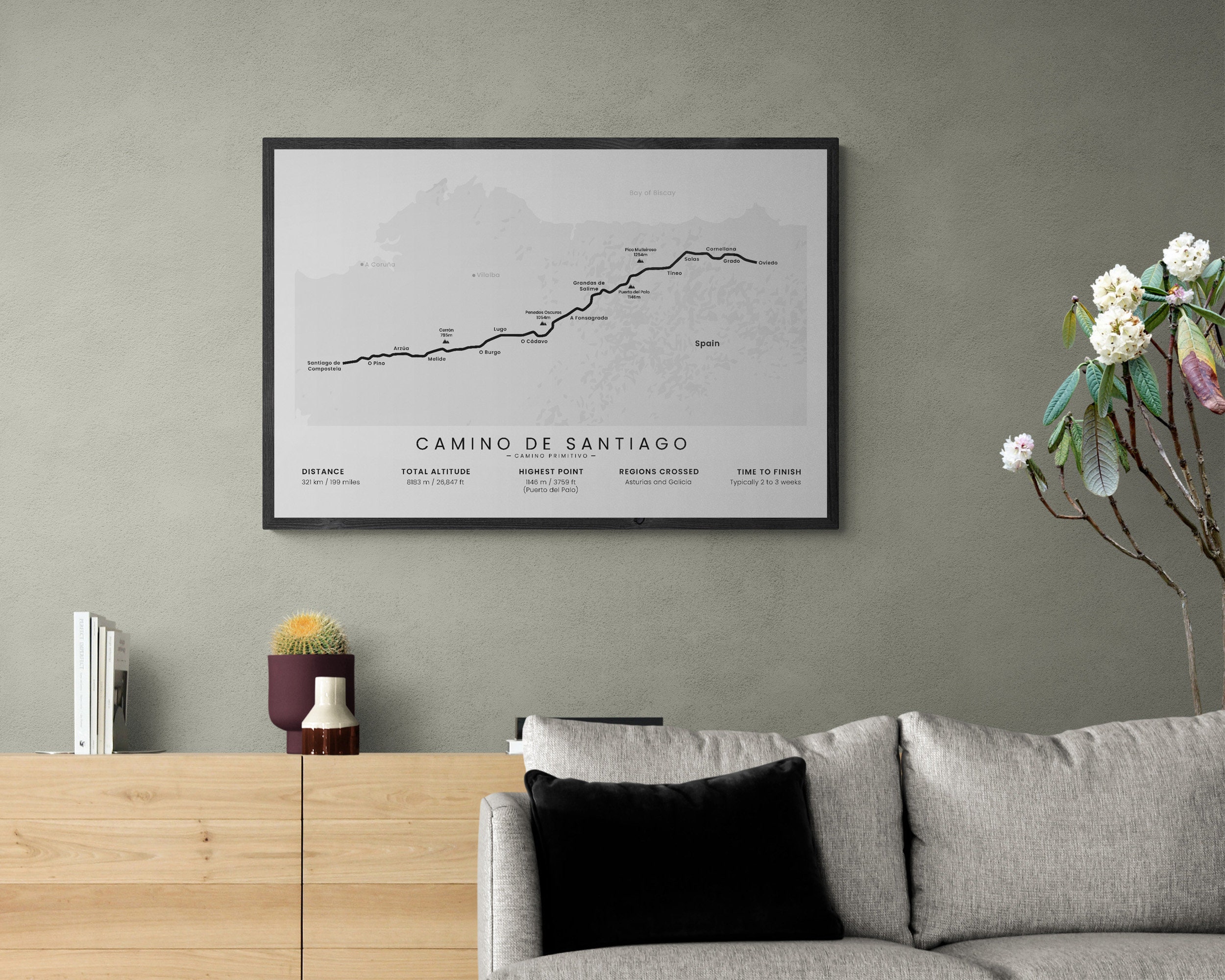 Camino Primitivo Hiking Trail Print Camino De Santiago Trekking Map Way ...