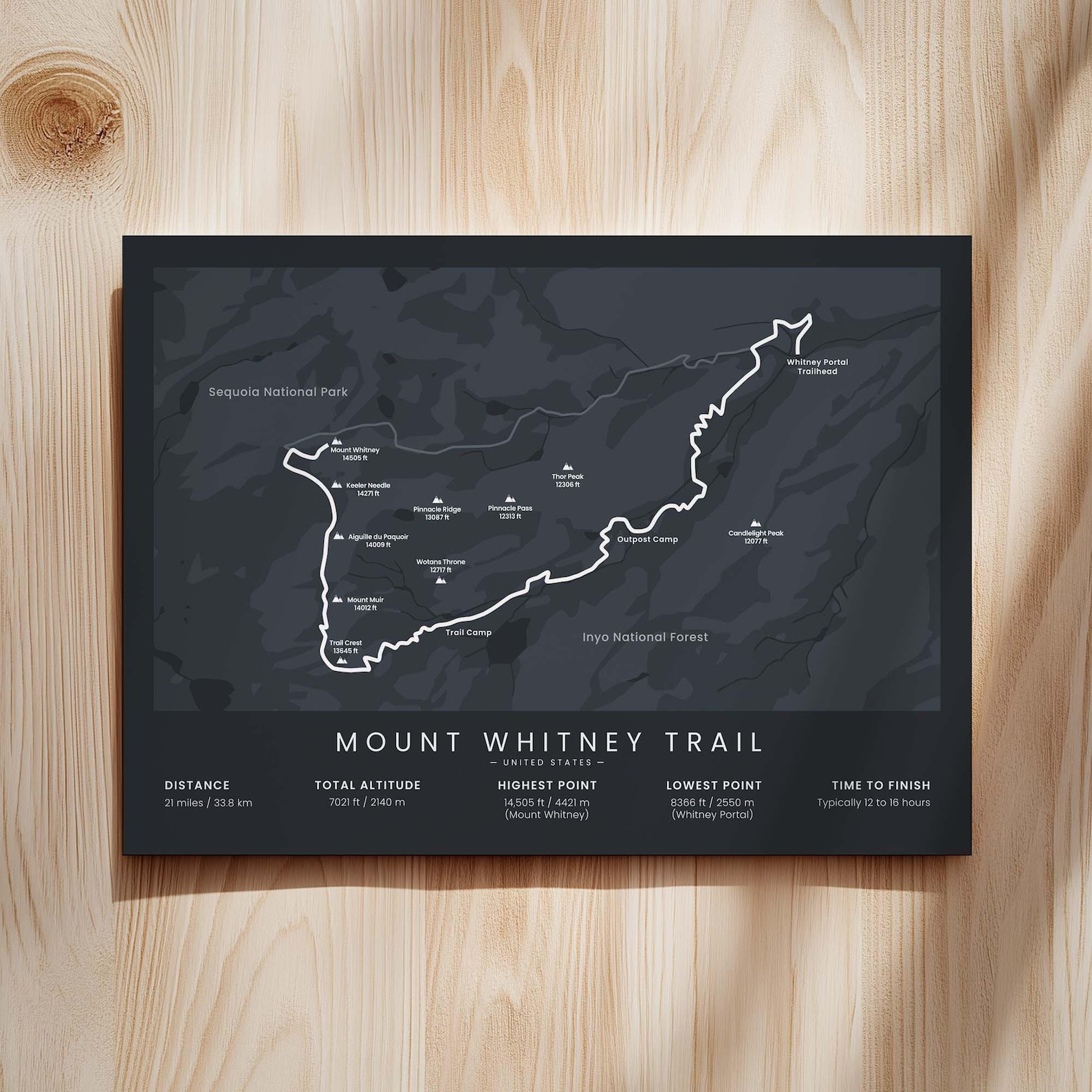 Mount Whitney Trail Print | Mt Whitney Hike Map | Whitney Portal to ...