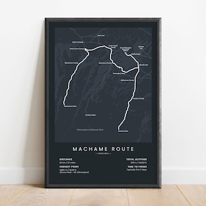 Machame Route Map Print | Mount Kilimanjaro Trekking Poster | Whiskey ...