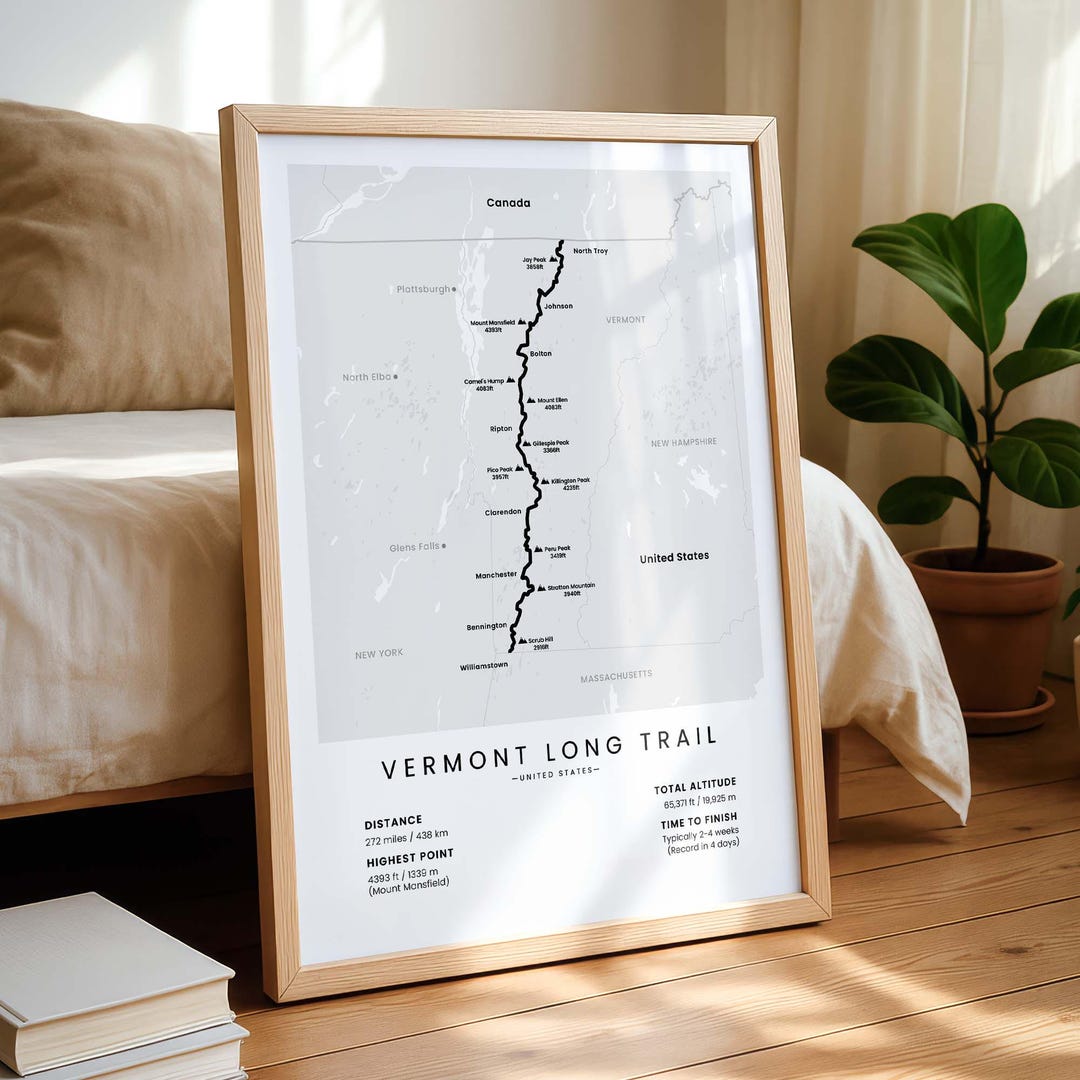 Vermont Long Trail Print | the Long Trail Thru Hike Map | USA Green ...
