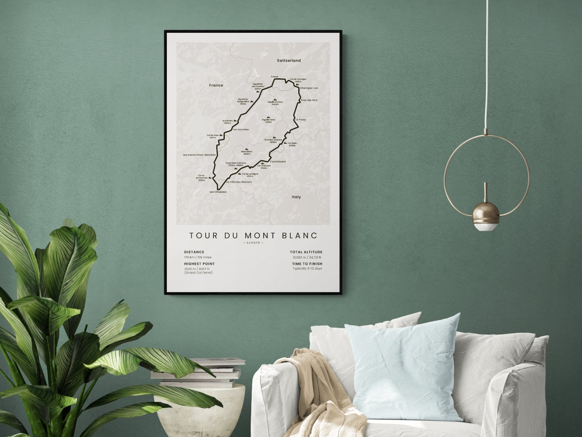 Tour Du Mont Blanc Print TMB Hiking Map Mount Blanc Wall - Etsy