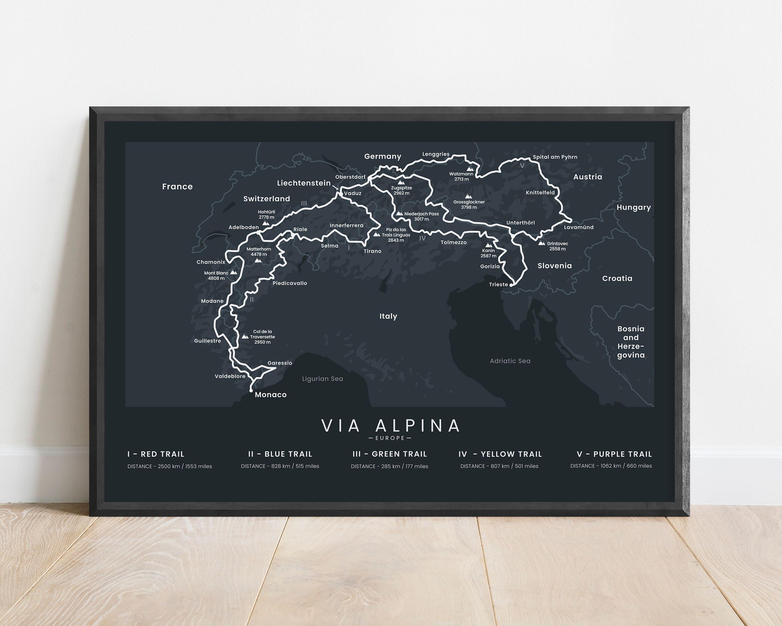 Via Alpina (all Colors) Print | Red, Blue, Green, Yellow, Purple via ...