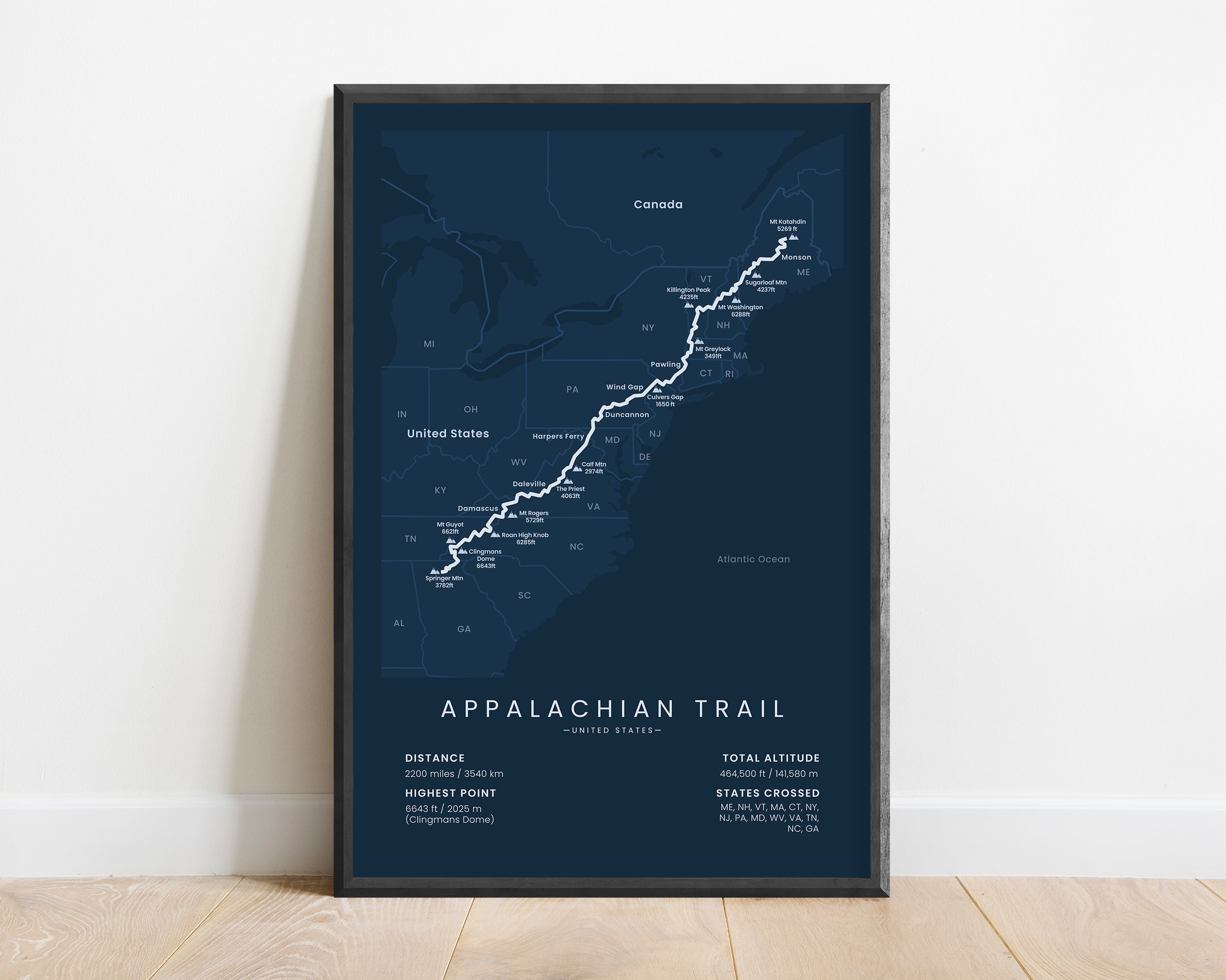 Appalachian Trail Print AT Thru Hike Poster AT Long Distance Trek Map ...