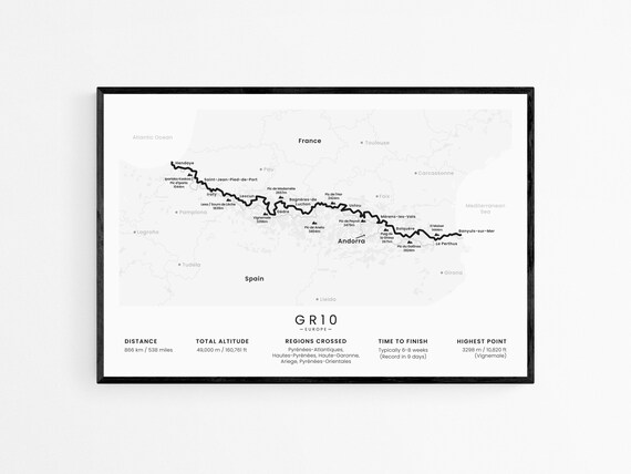 GR10 Trail Print French Pyrenees GR10 Thru Hike Map | Etsy