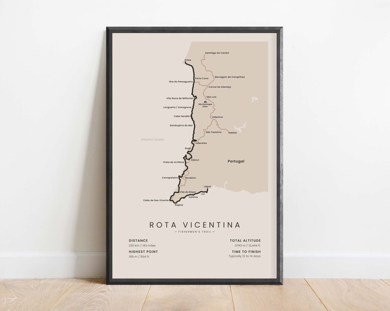 Rota Vicentina Print | Fishermen's Trail Map | Sines to Lagos Poster ...
