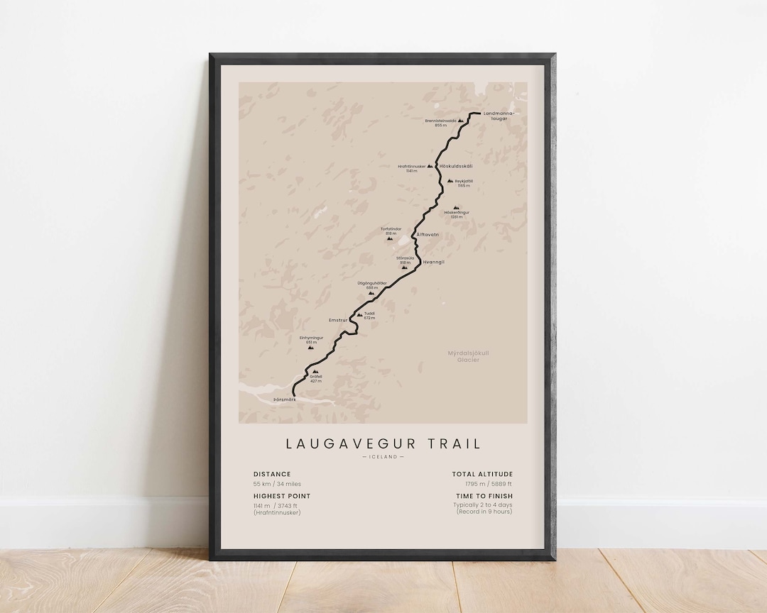 Laugavegur Trail Print | Landmannalaugar to þórsmörk (thorsmork) Hiking ...