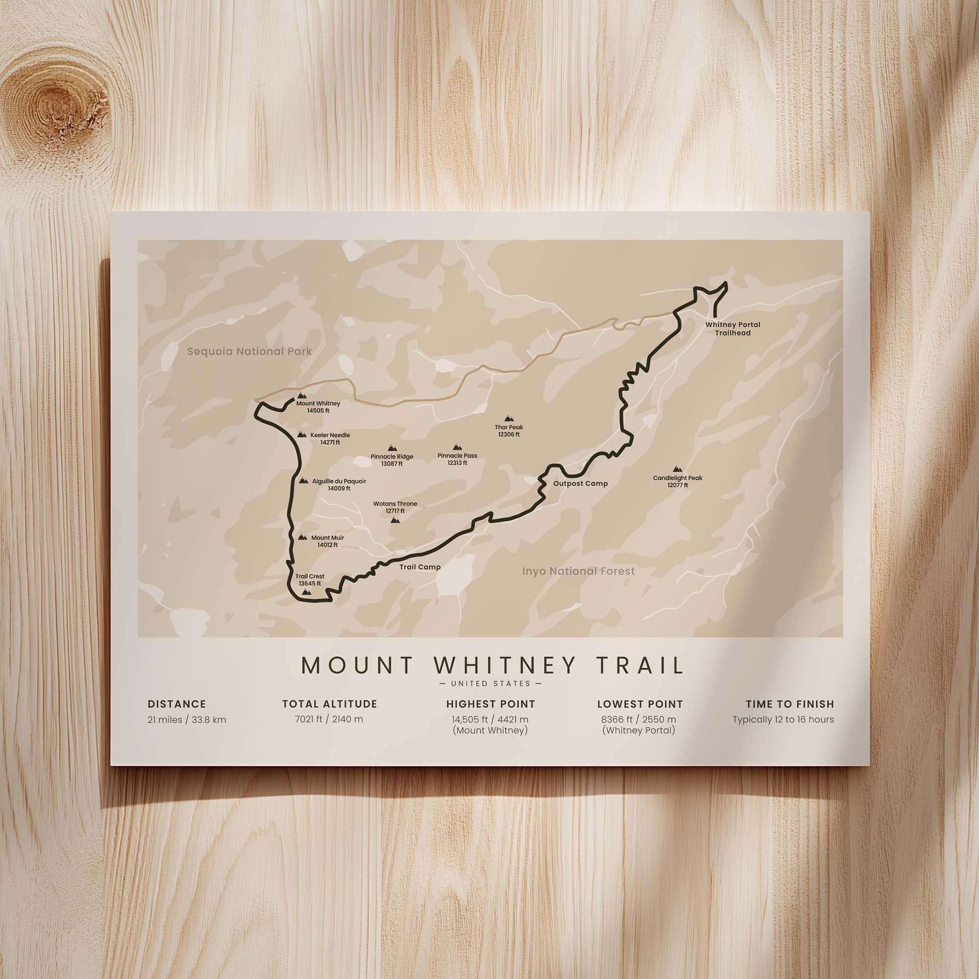 Mount Whitney Trail Print | Mt Whitney Hike Map | Whitney Portal to ...