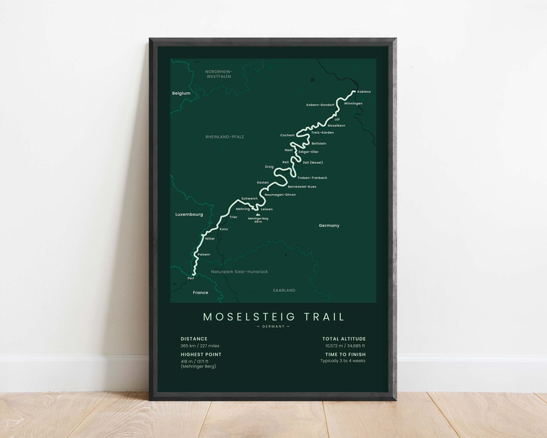 Moselsteig Trail Map Print | Der Moselsteig Poster | Saarland ...