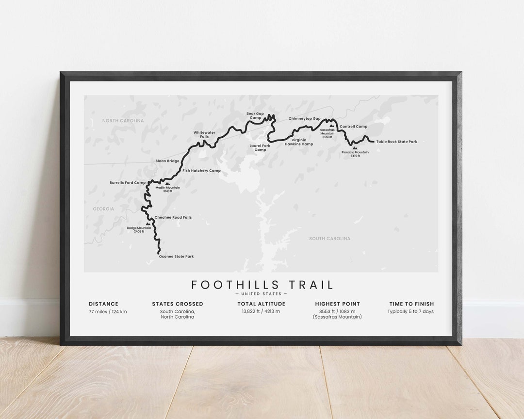 Foothills Trail Map Print | Foothills National Recreation Trail Poster ...