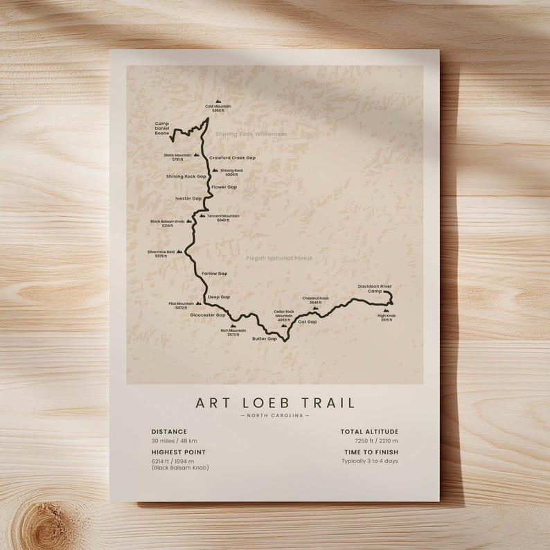 Art Loeb Trail Map Print | Pisgah National Forest Hiking Trail Poster ...
