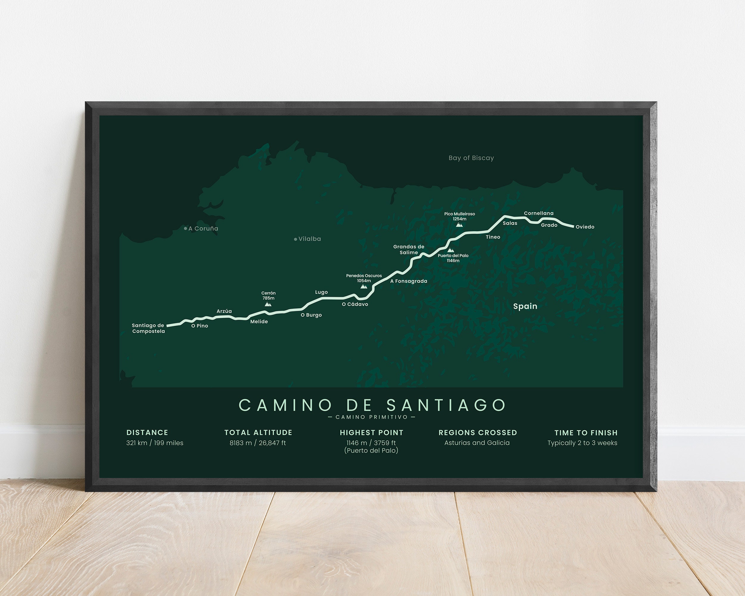 Camino Primitivo Hiking Trail Print Camino De Santiago Trekking Map Way ...