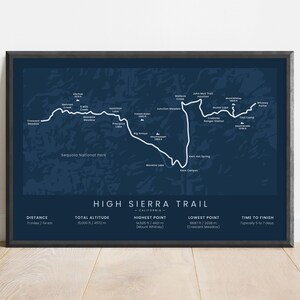 High Sierra Trail Print | HST Hiking Trail Map Poster | Mount Whitney ...