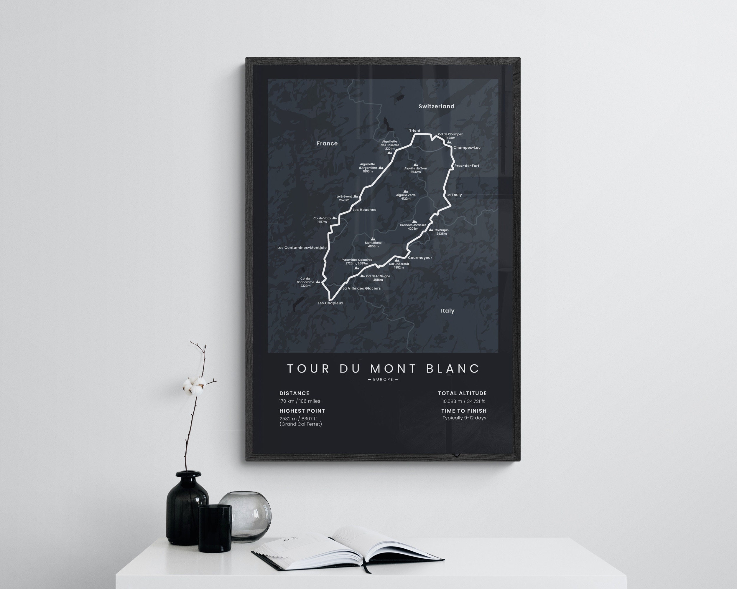 Tour Du Mont Blanc Print TMB Hiking Map Mount Blanc Wall - Etsy