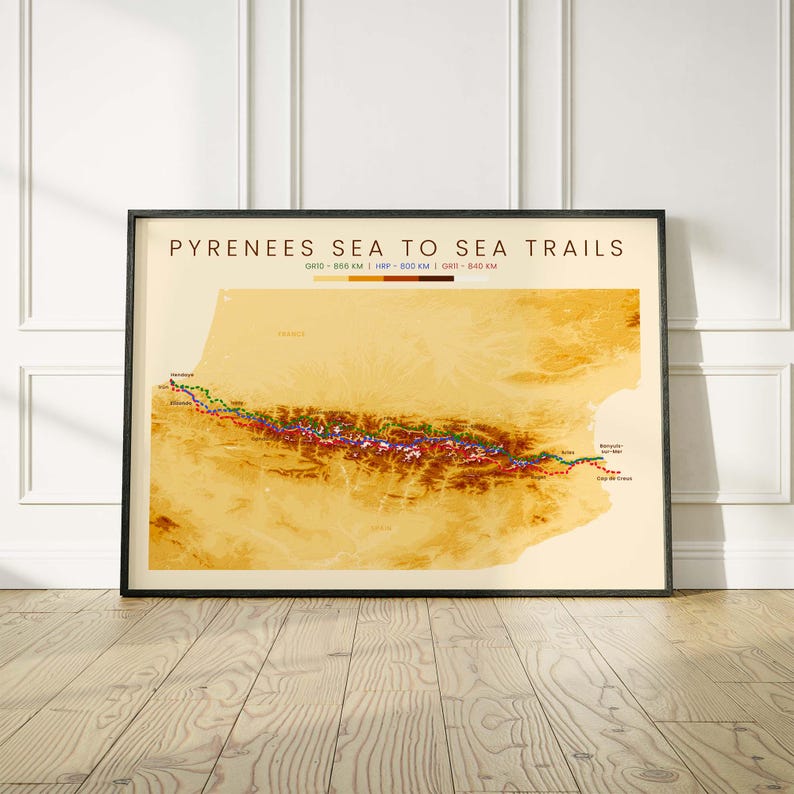 GR11 - HRP - GR10 Topographic Map Poster | Pyrenees Long Distance ...
