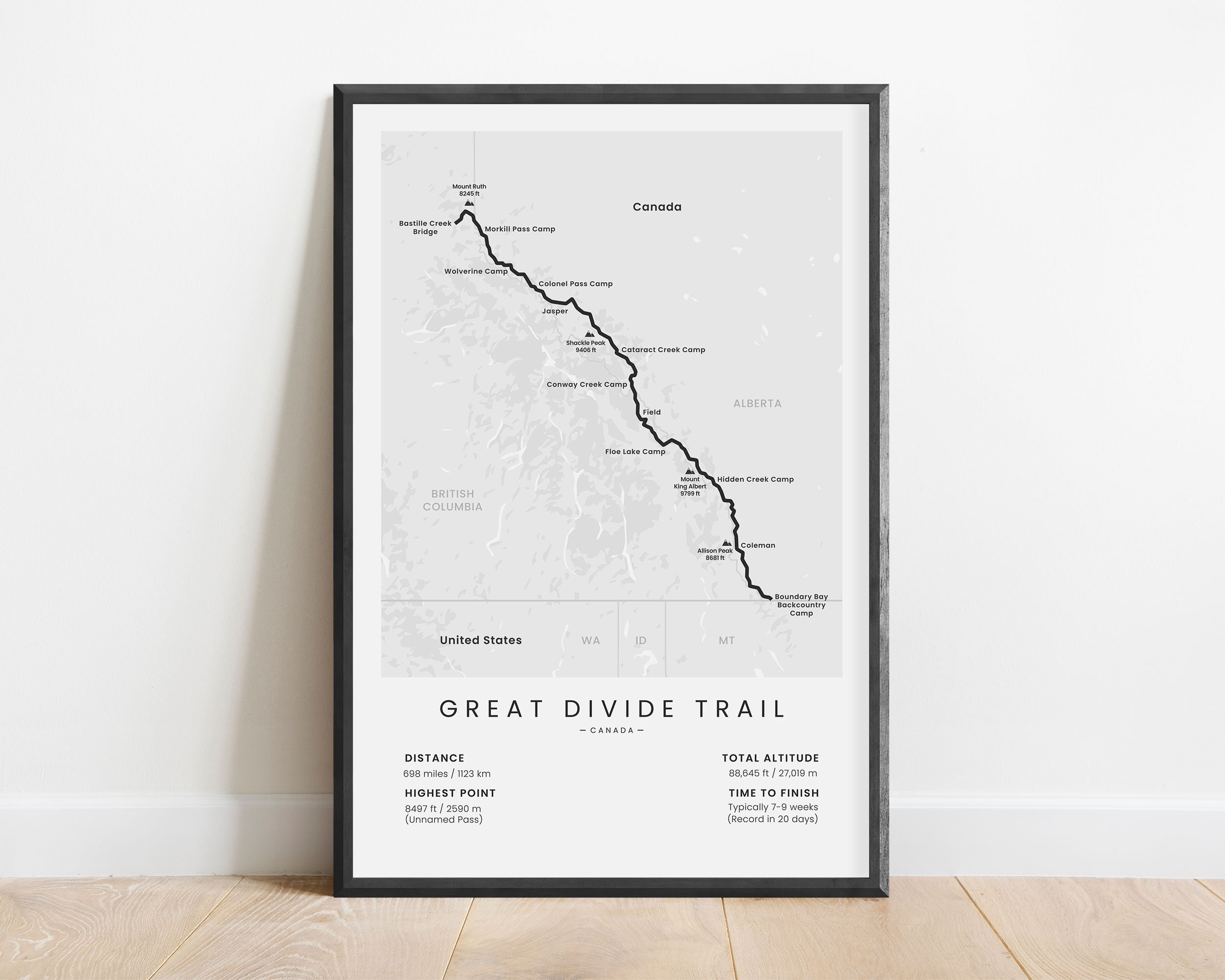 Great Divide Trail Map Poster GDT Thru Hike Print Canadian Rockies ...