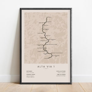 Alta via 1 Print | Italian Dolomites Hiking Map | Alps Trekking Path ...